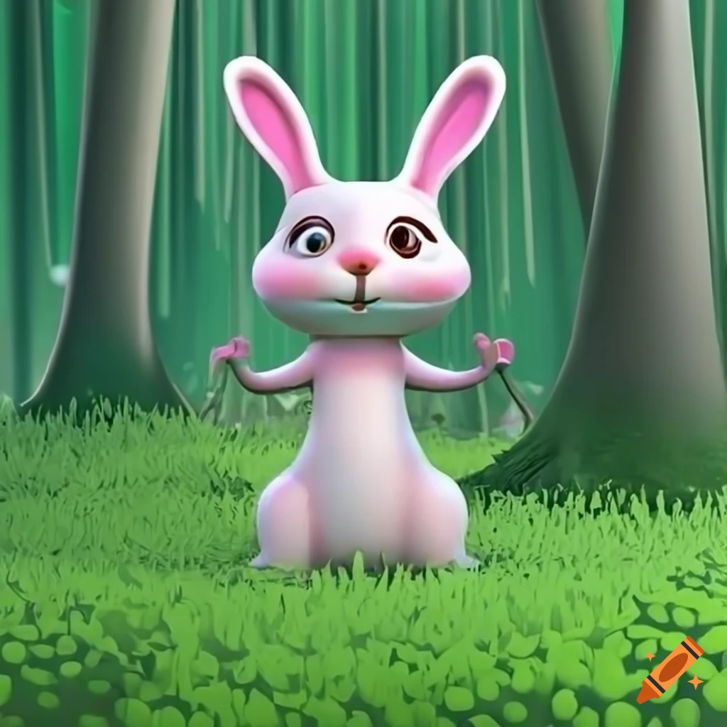 Close-up of a cute 3D rabbit in a magical forest on Craiyon