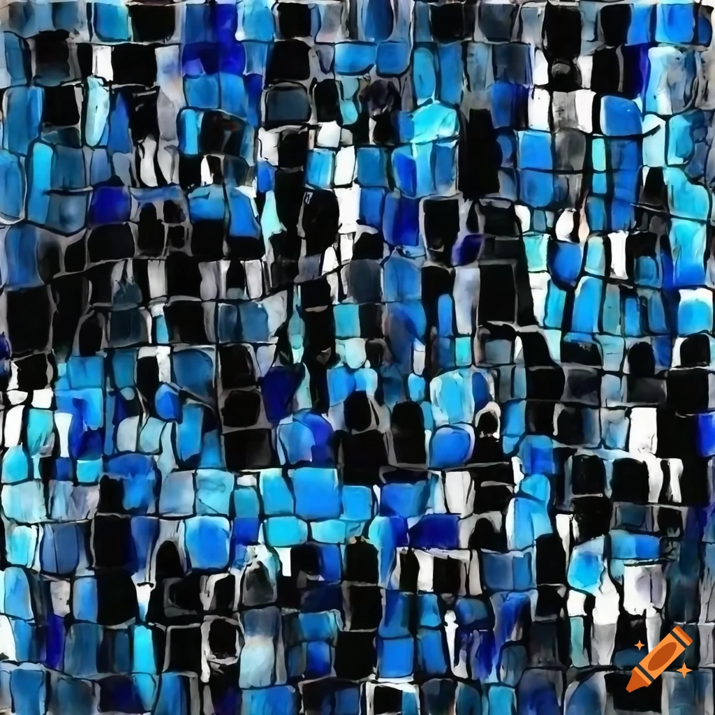 Abstract mosaic painting of people in a maze