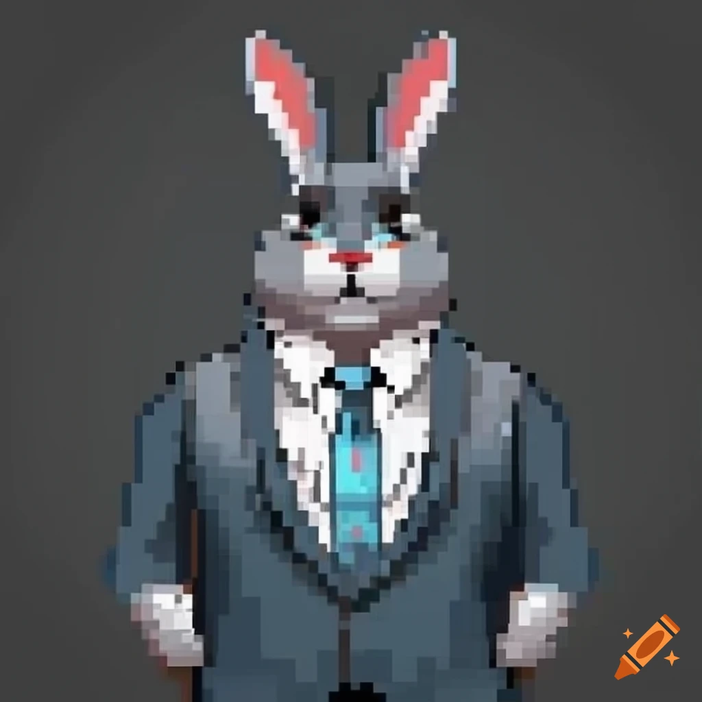 Pixel art of an overweight male anthro rabbit in a suit on Craiyon