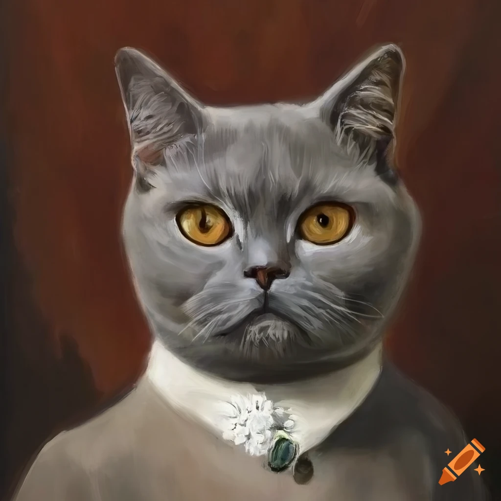 Oil painting of a fancy british shorthair cat in victorian attire on ...