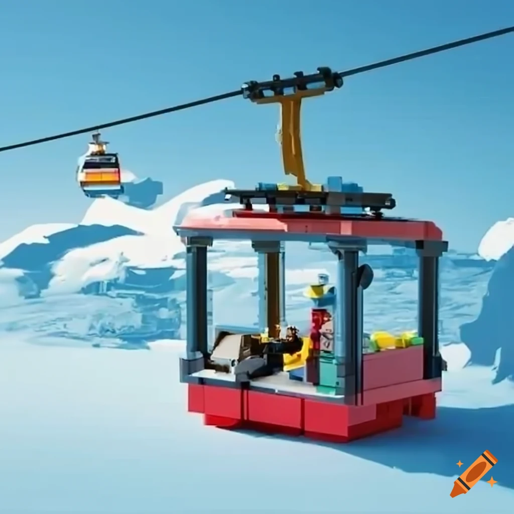 Lego cable car in snowy mountains