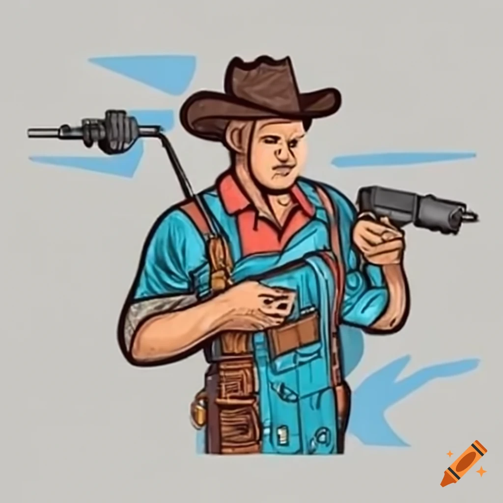 Skilled cowboy technician with a drill hand working