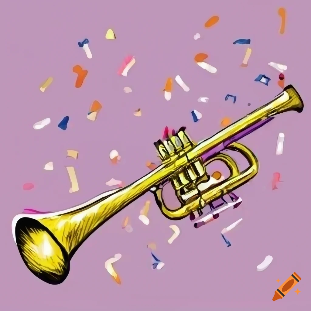 Vector illustration of a festive trumpet with confetti on Craiyon
