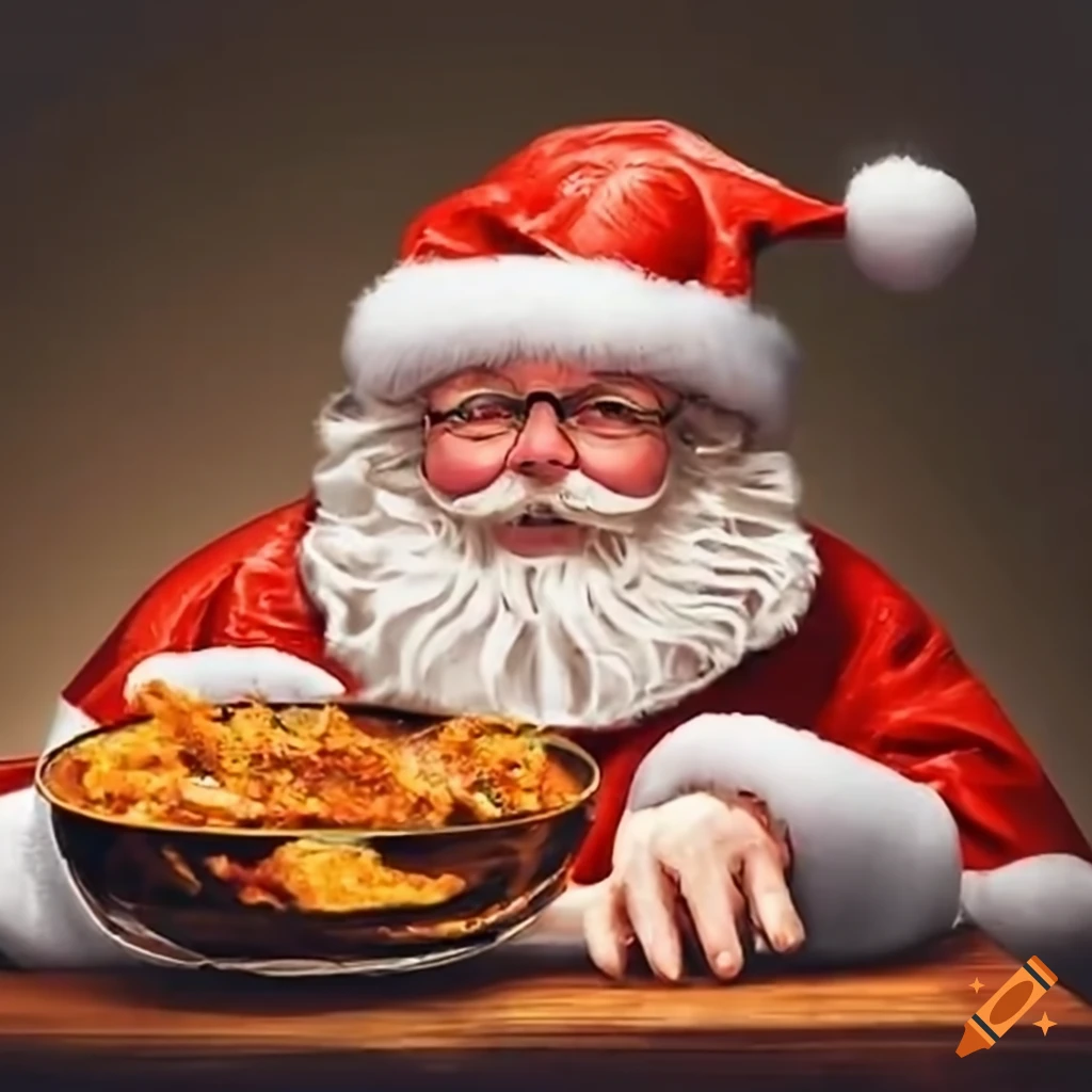 Santa claus preparing chicken tikka masala