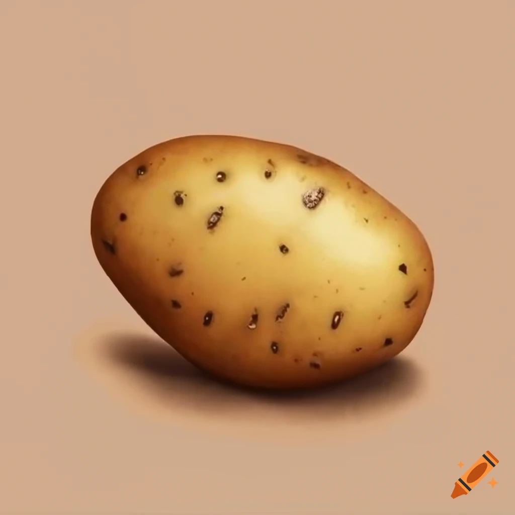 Realistic drawing of a potato on a beige background
