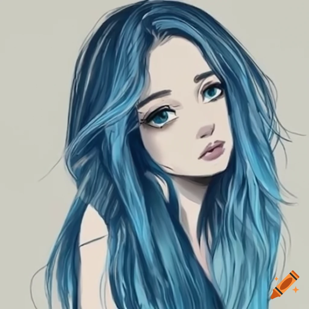 Anime girl with long blue hair