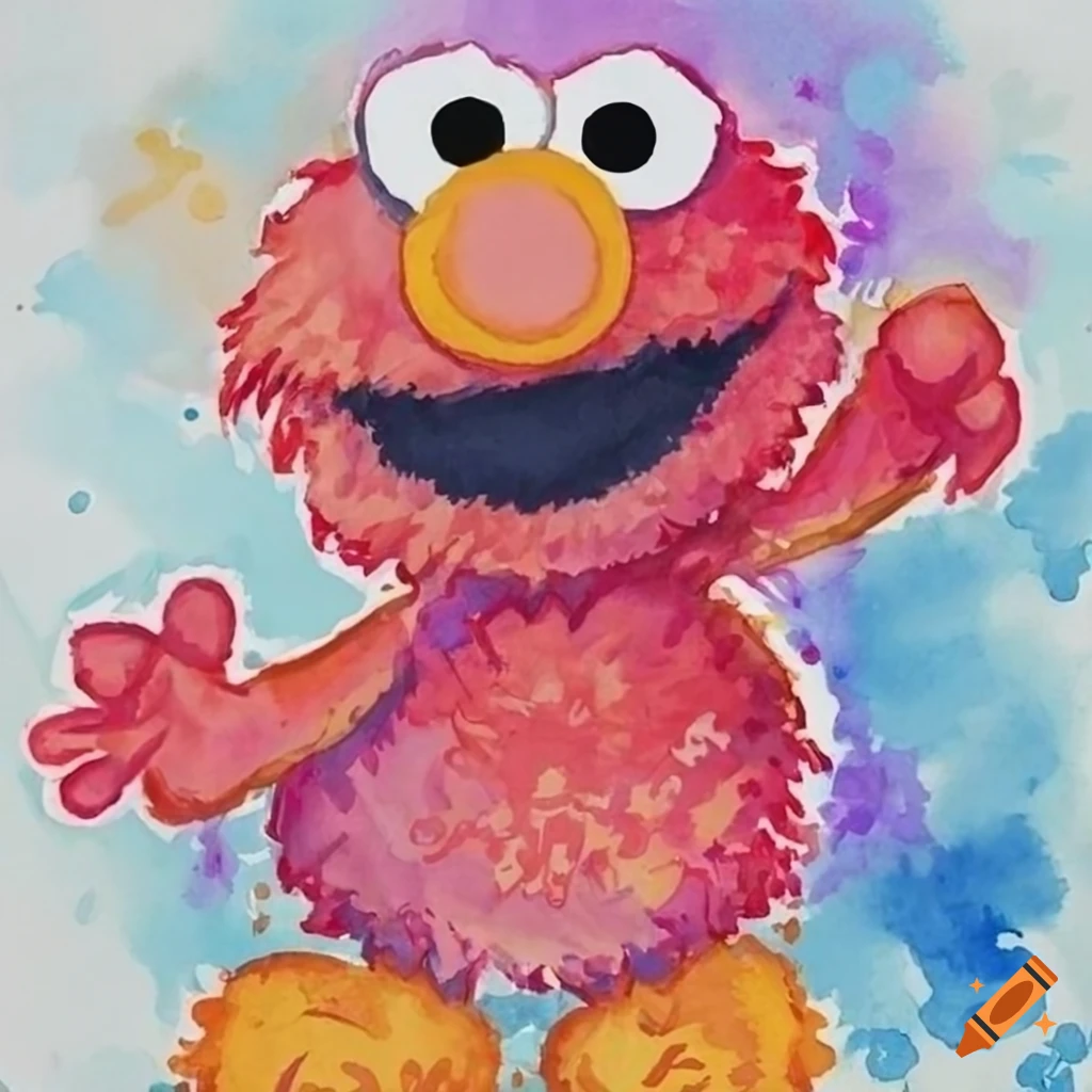 Pastel watercolor of cute elmo character