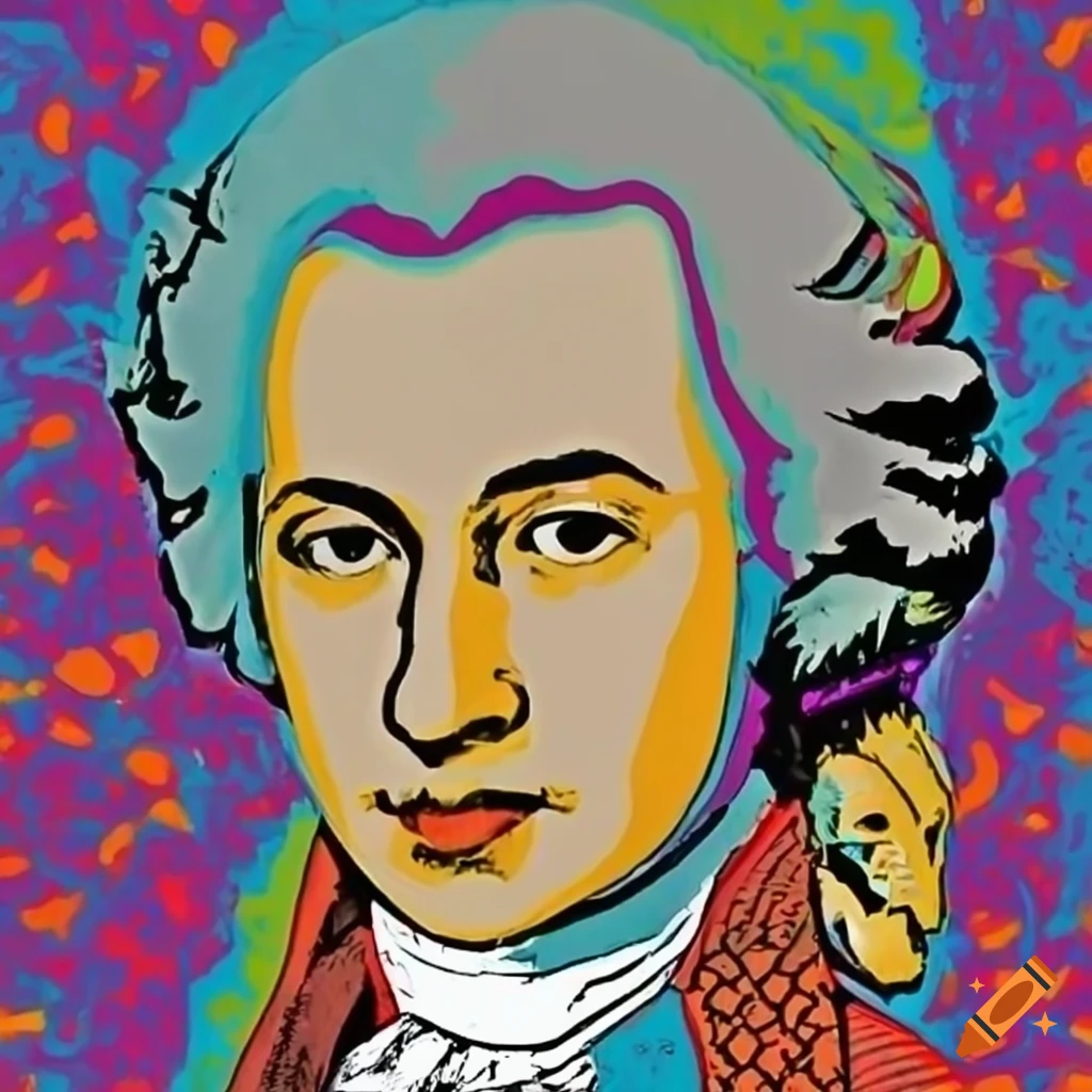 Vibrant pop art portrait of mozart