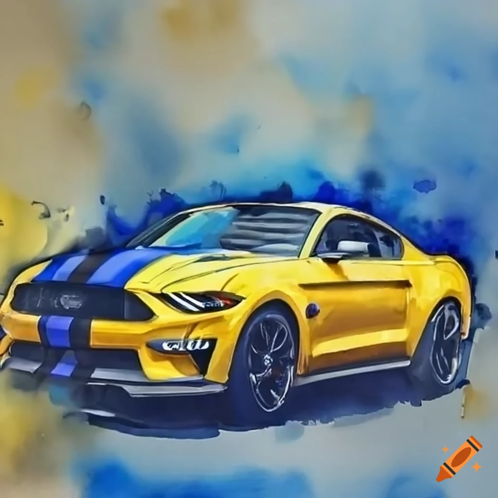 Yellow m&m with a dark blue ford mustang