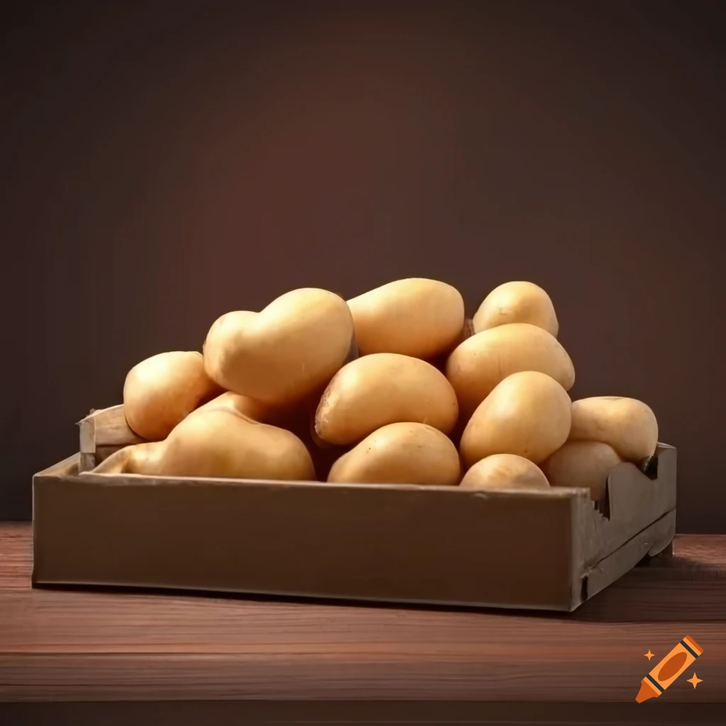 Fresh potatoes in a wooden box