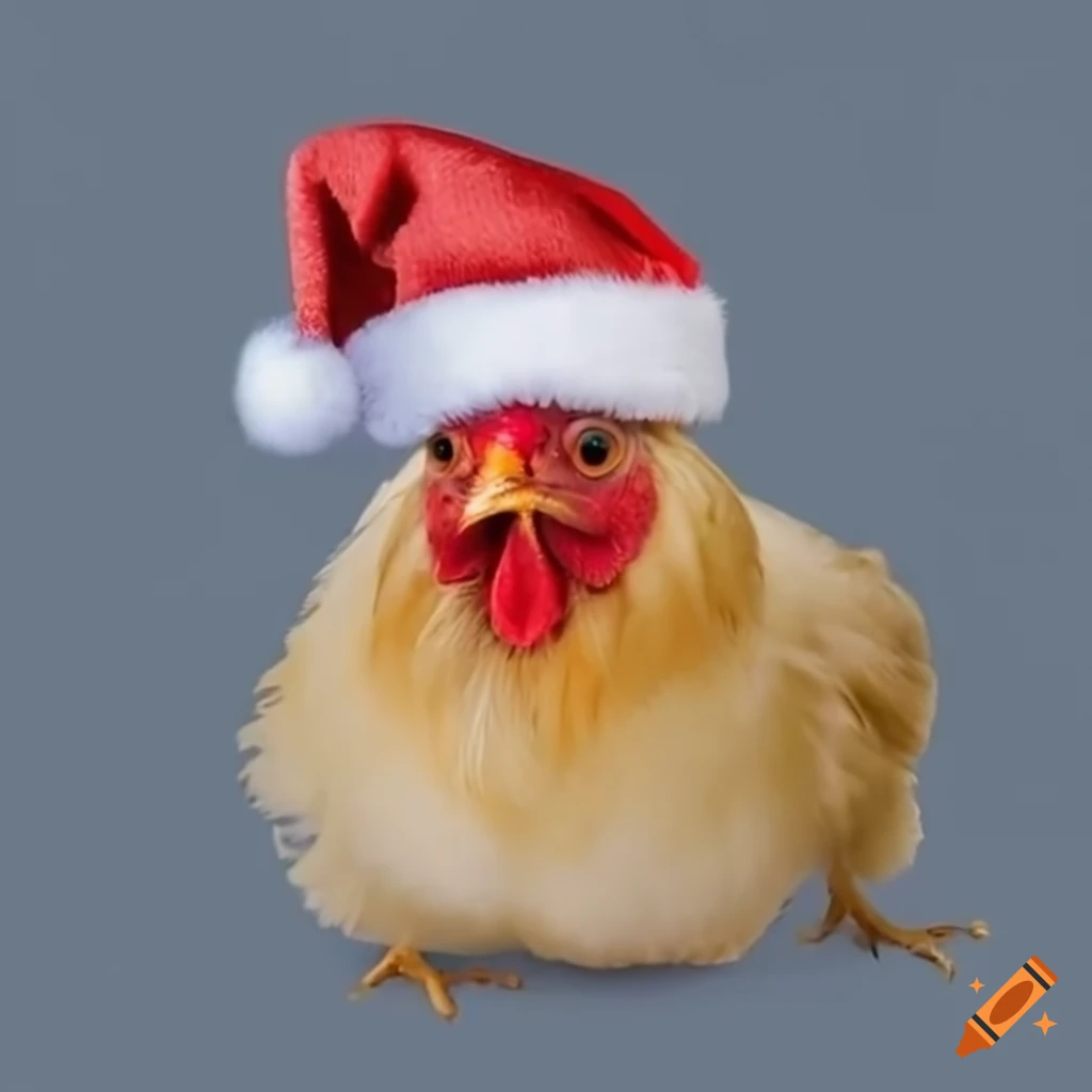 Cute chicken wearing a santa hat