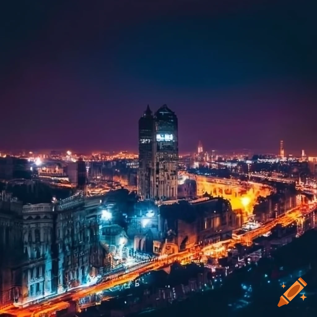 Night view of bucharest city skyline