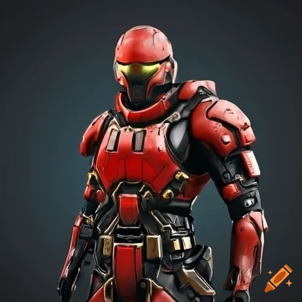 Red futuristic soldier with black and gold details