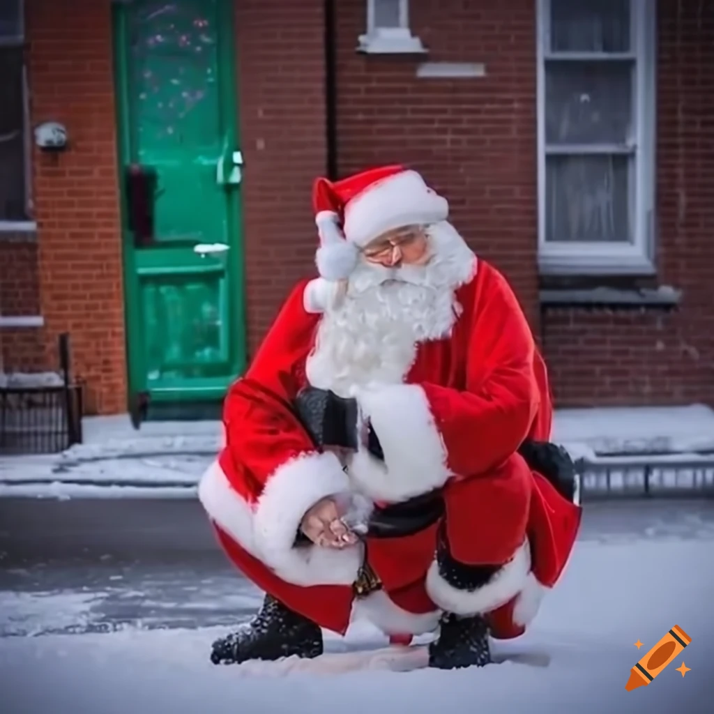 Intricate artwork of sad santa in snowstorm