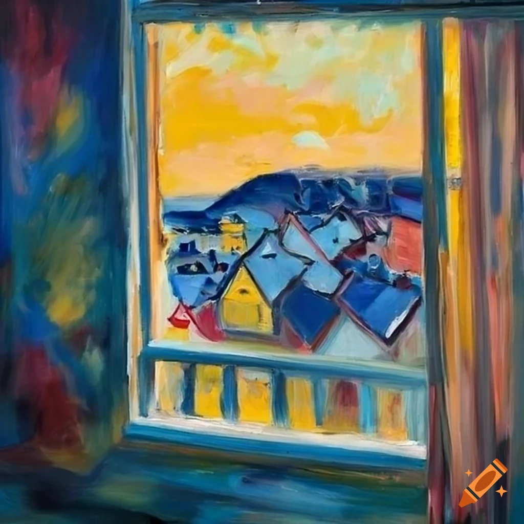 Impressionistic painting of open window with flapping curtains on Craiyon