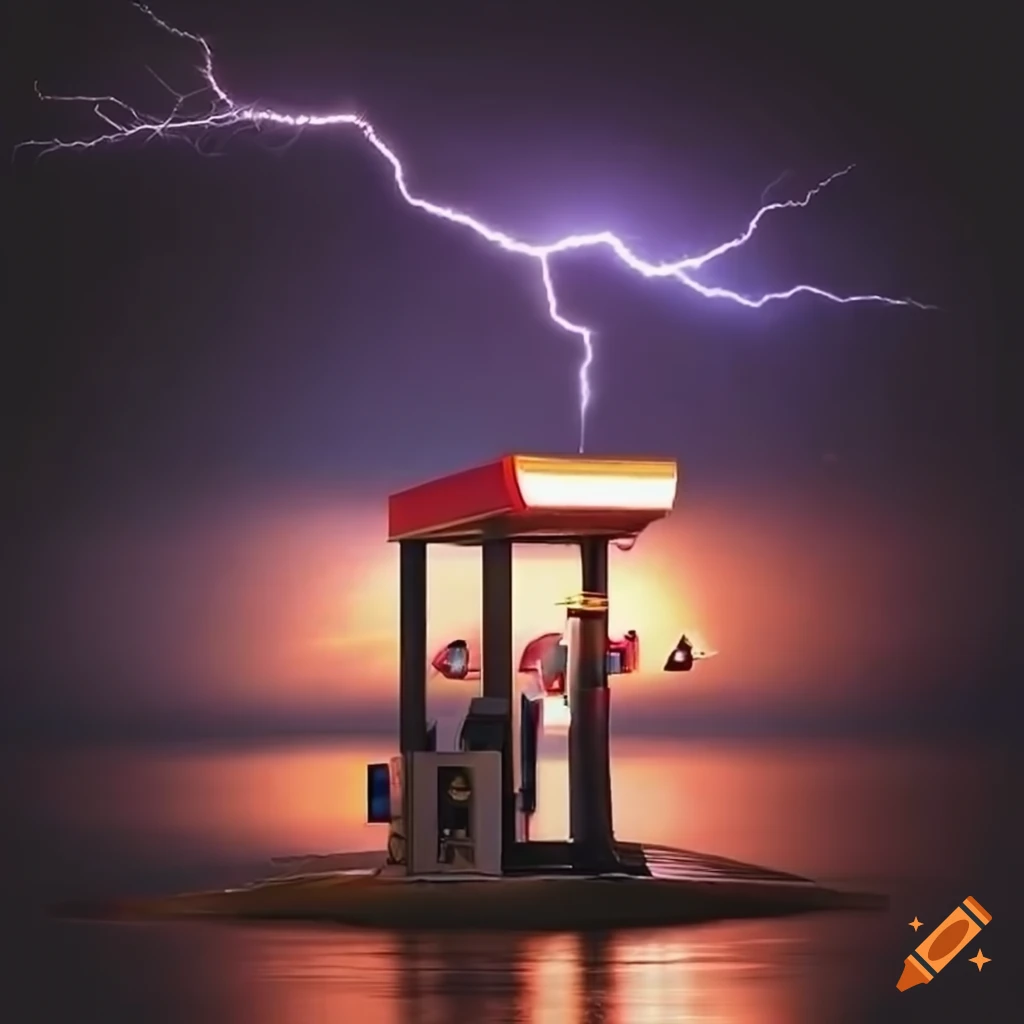 Image of lightning striking a gas station on Craiyon