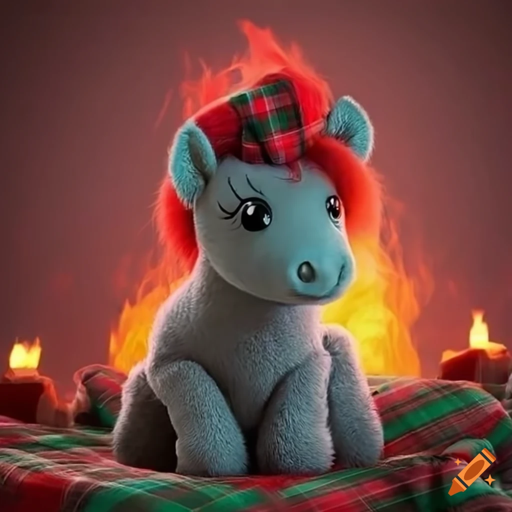 Christmas-themed fluffy pony foal by the fire on Craiyon