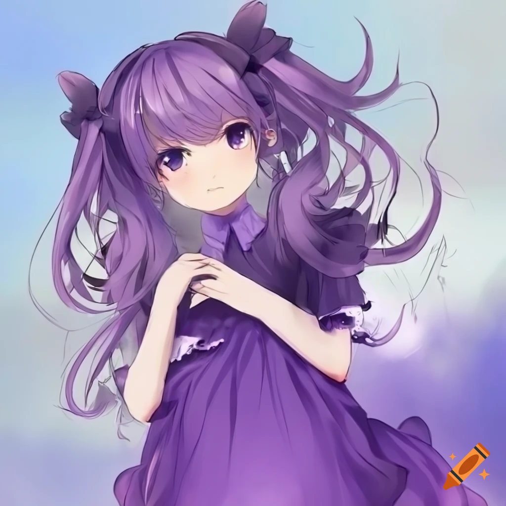 Purple anime girl in a dress on Craiyon