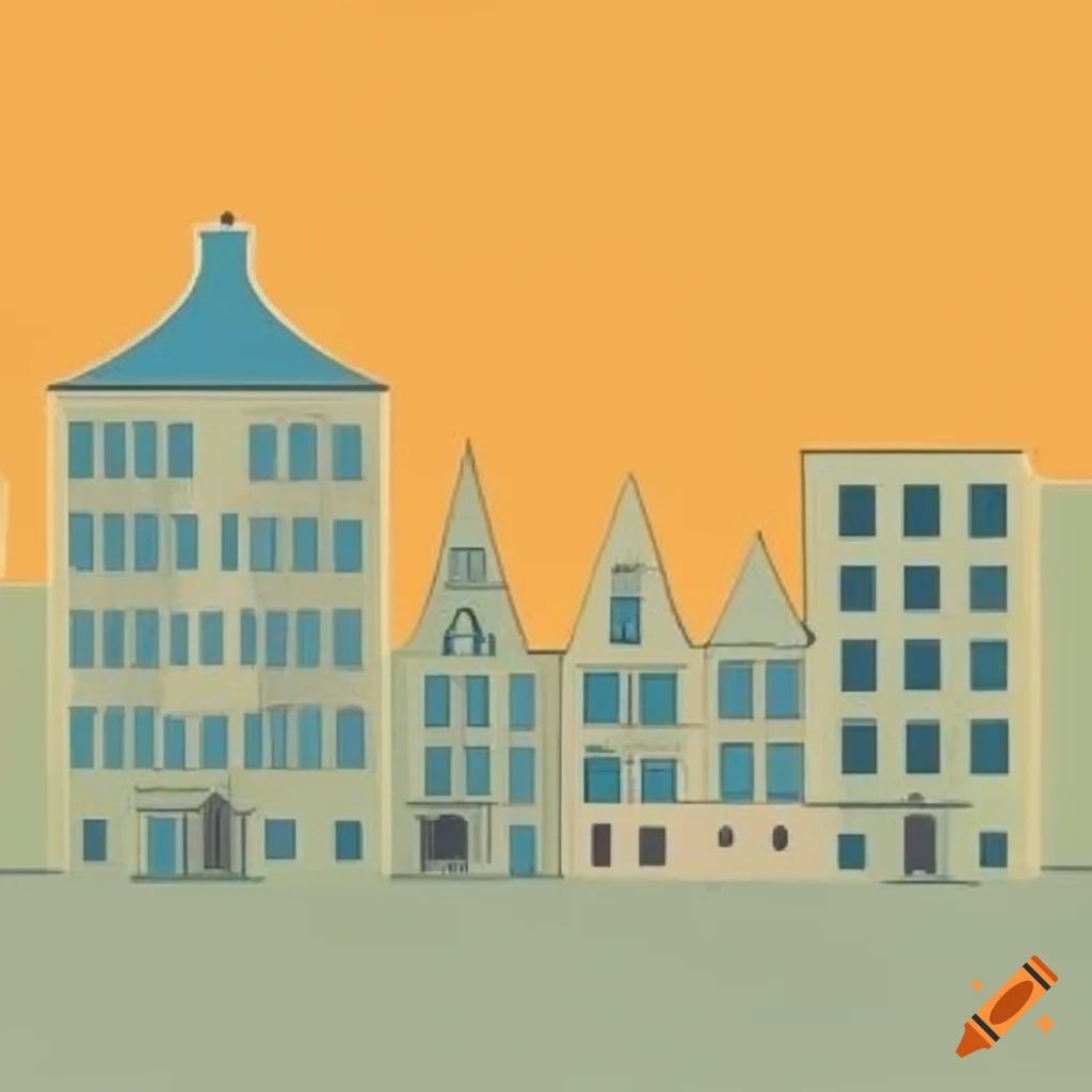 Monochrome illustration of old buildings