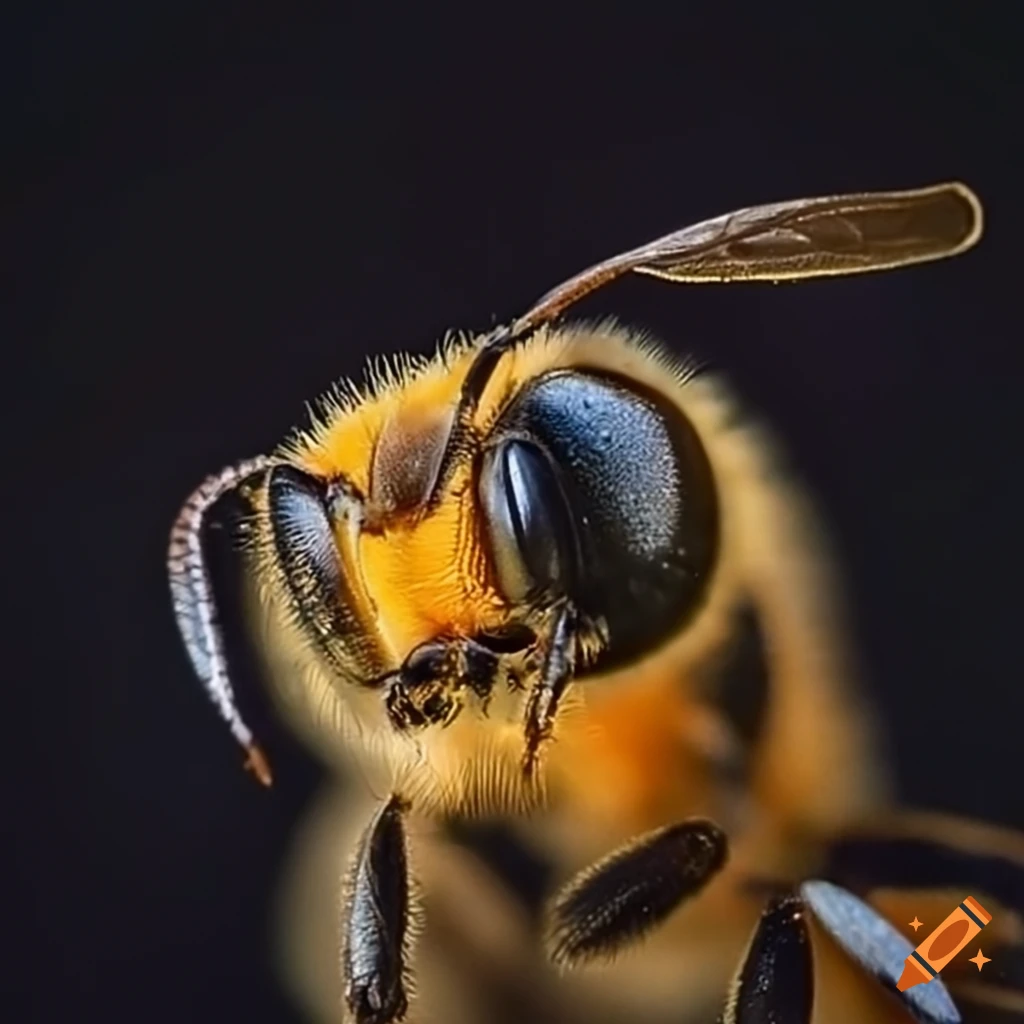 Close-up of a bee flying in the sky on Craiyon