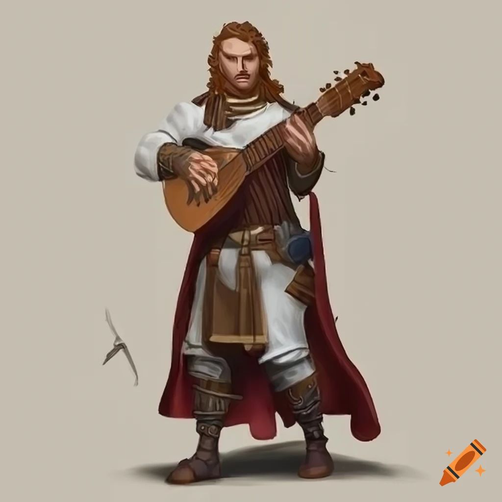 Artwork of a male kender cleric with a lute on Craiyon