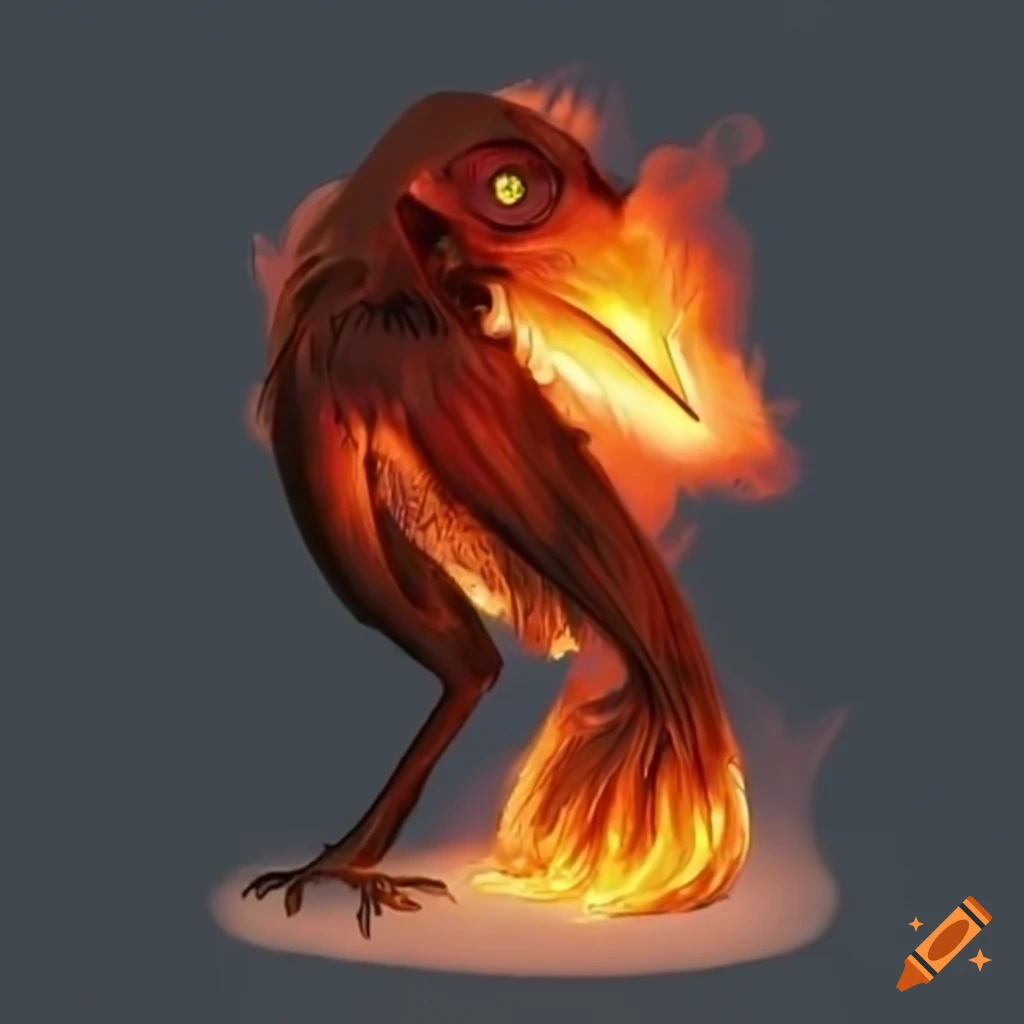 Artwork of a fiery bird-dog creature on Craiyon