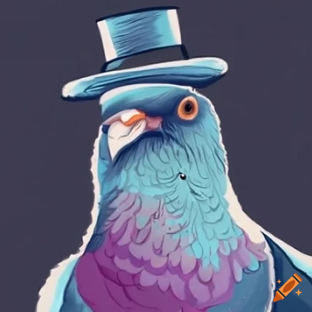 Fashionable pigeon with top hat and monogoggles