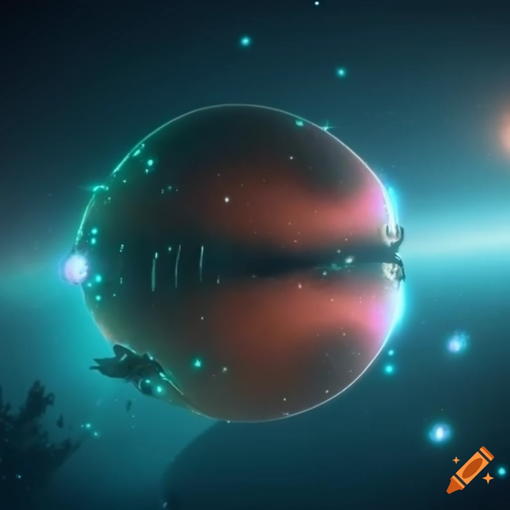 Solarpunk starship landing on an alien planet on Craiyon