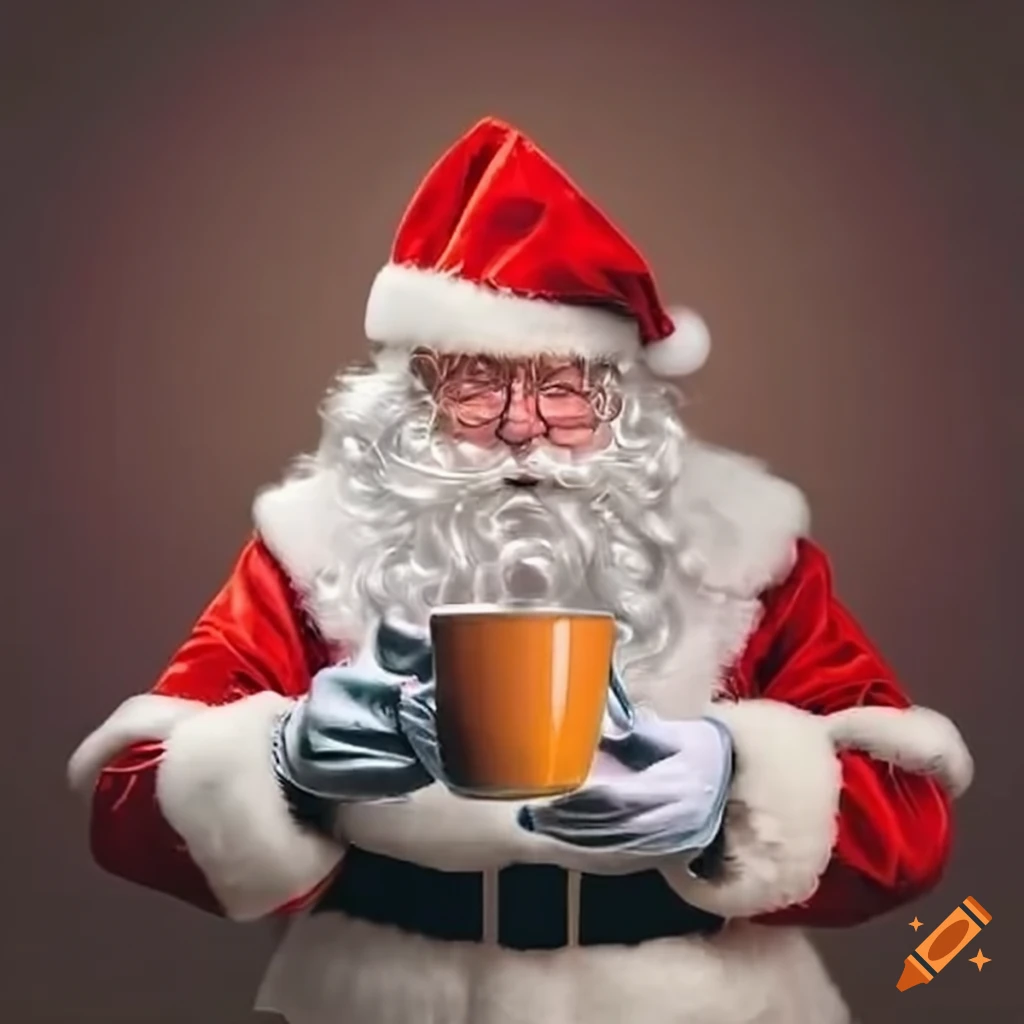 Santa claus giving a cup of coffee named 'brewligan'