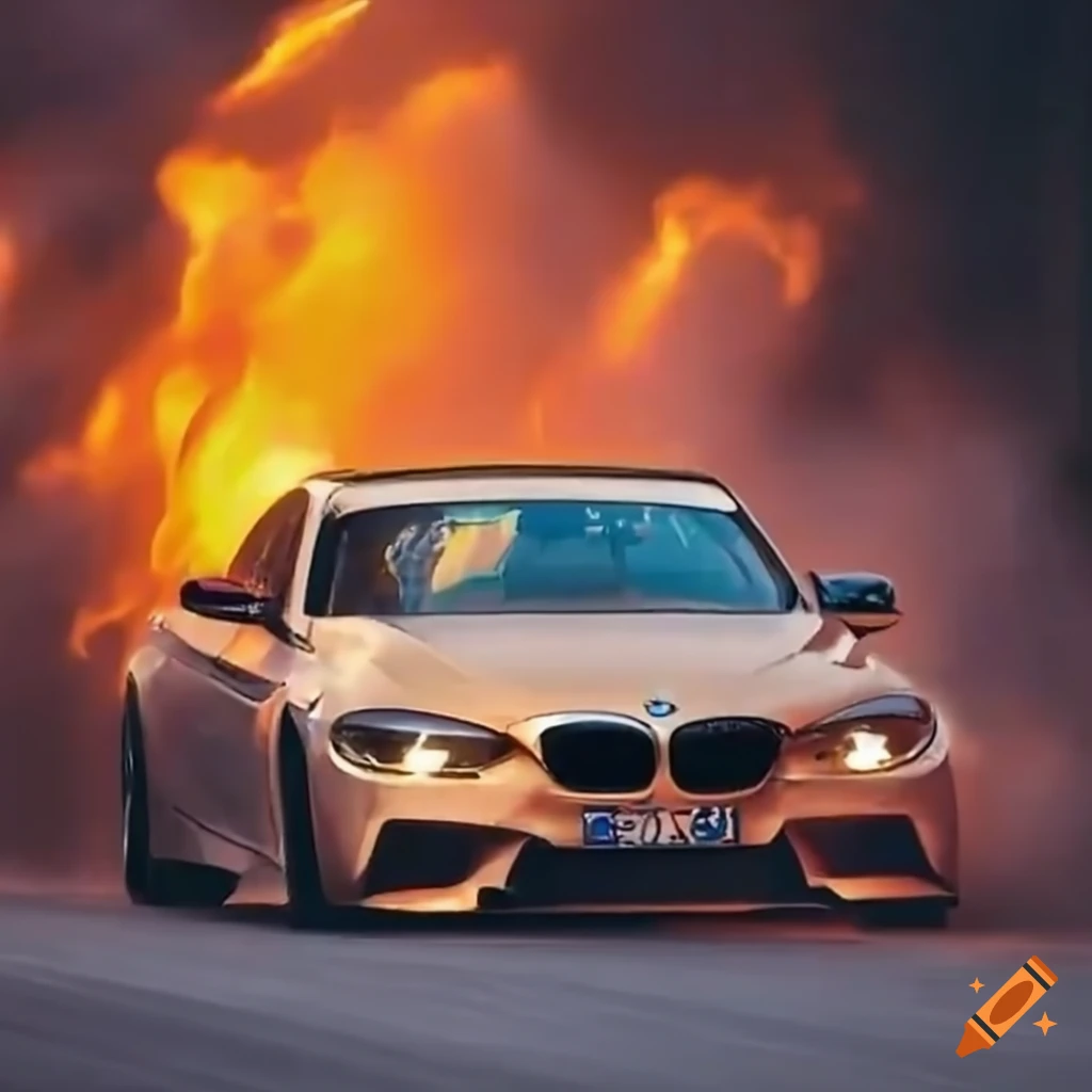 Bmw racing car with flaming exhaust pipes