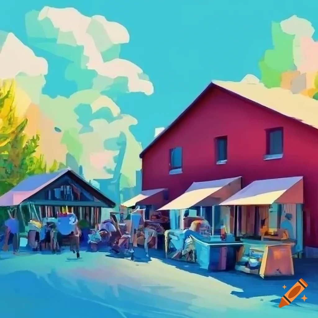 Vibrant artistic rendering of an artisan market