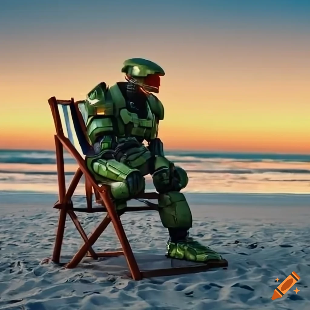 Master chief enjoying the beach on Craiyon