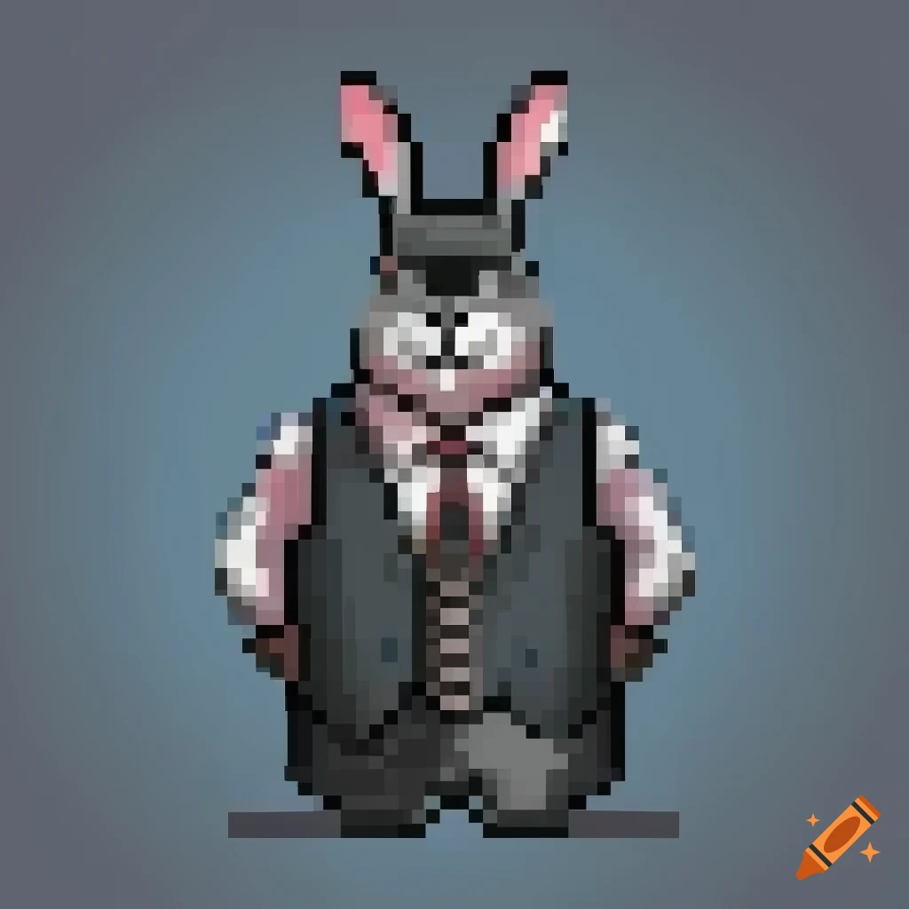 Pixel art of an overweight male anthro rabbit in a suit on Craiyon