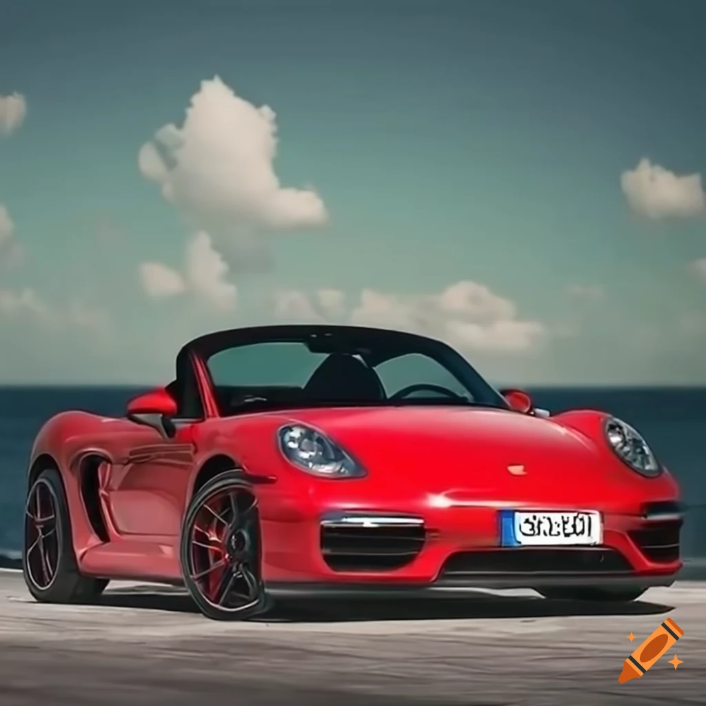 Sleek red porsche boxster driving in miami