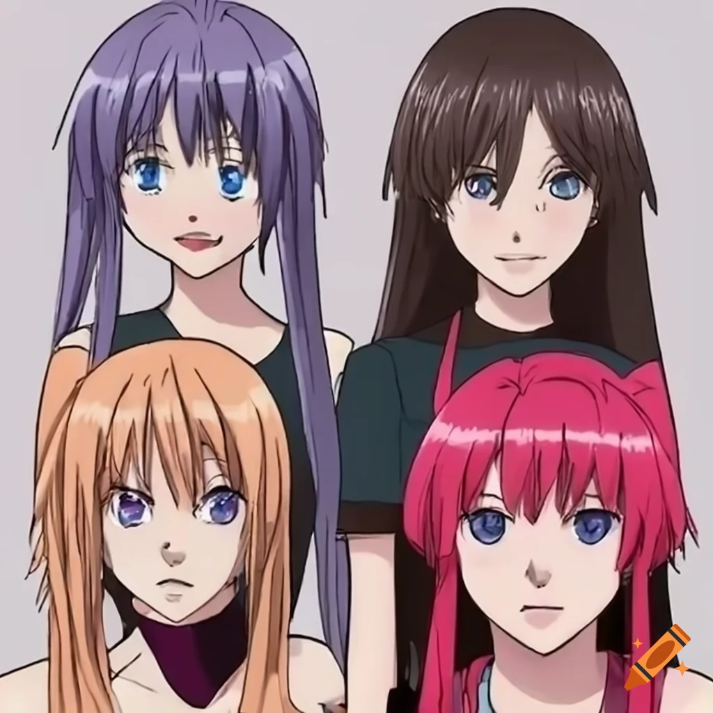 Anime illustration of four girls' faces