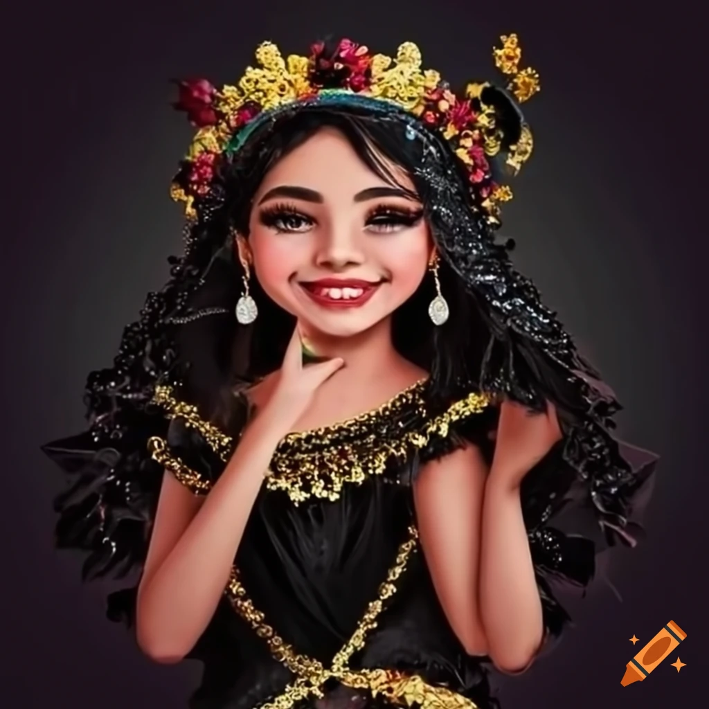Mexican fairy-tale princess in a black dress