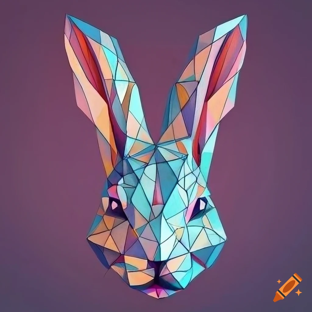 Geometric artwork of a rabbit head on Craiyon