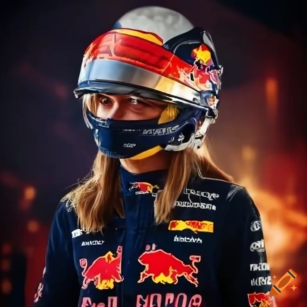 Image of a female red bull racing driver in overalls on Craiyon