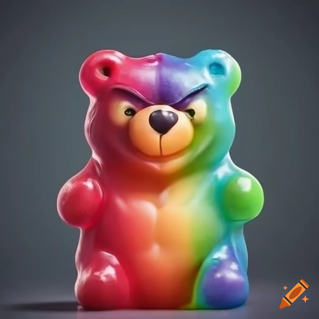 Image of an angry rainbow gummy bear