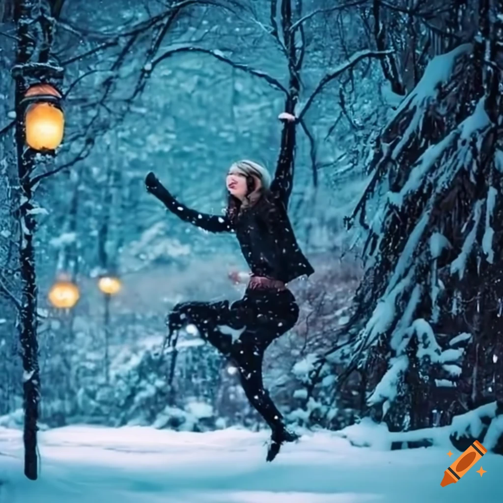 People having fun dancing in the snow