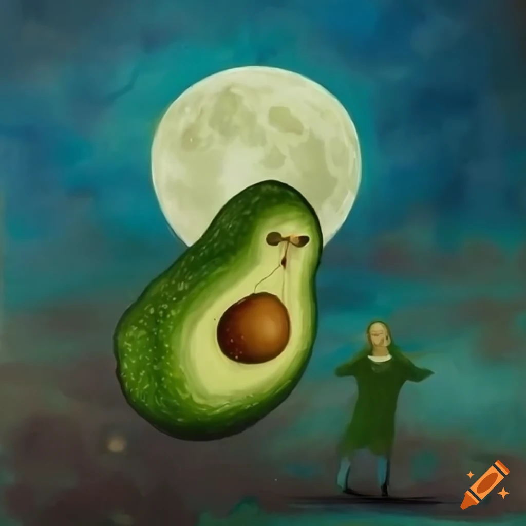 Surrealist painting of dancing avocados under the moon on Craiyon