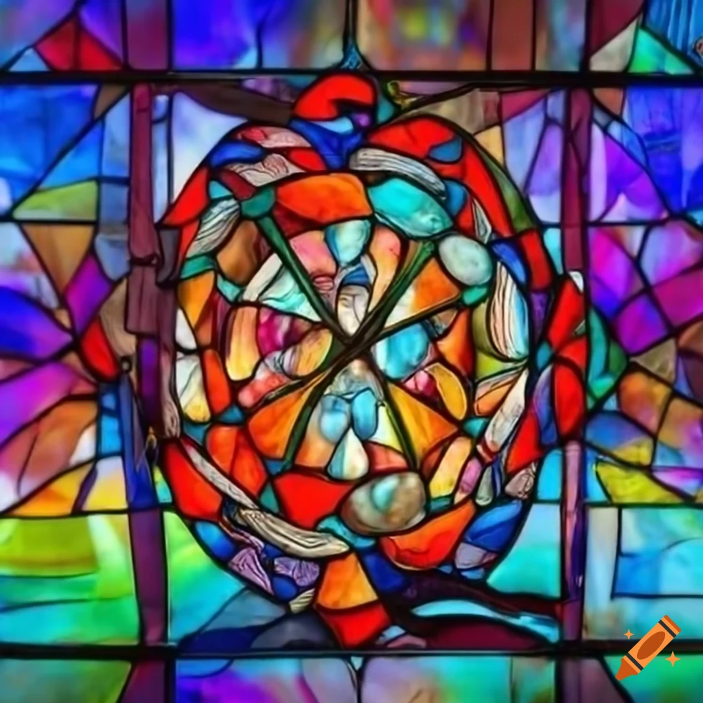 Stained glass window depicting the pagan cycle of seasons on Craiyon