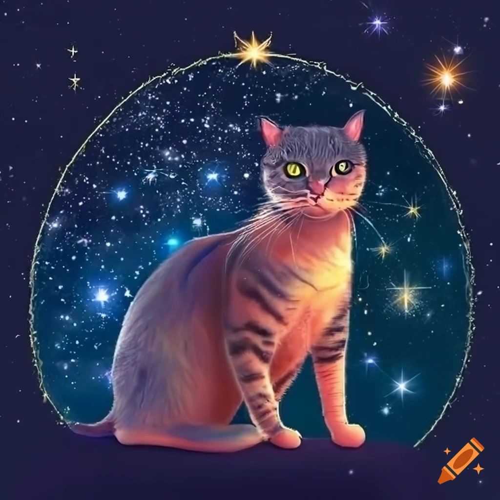 Celestial cats in a night sky scene on Craiyon