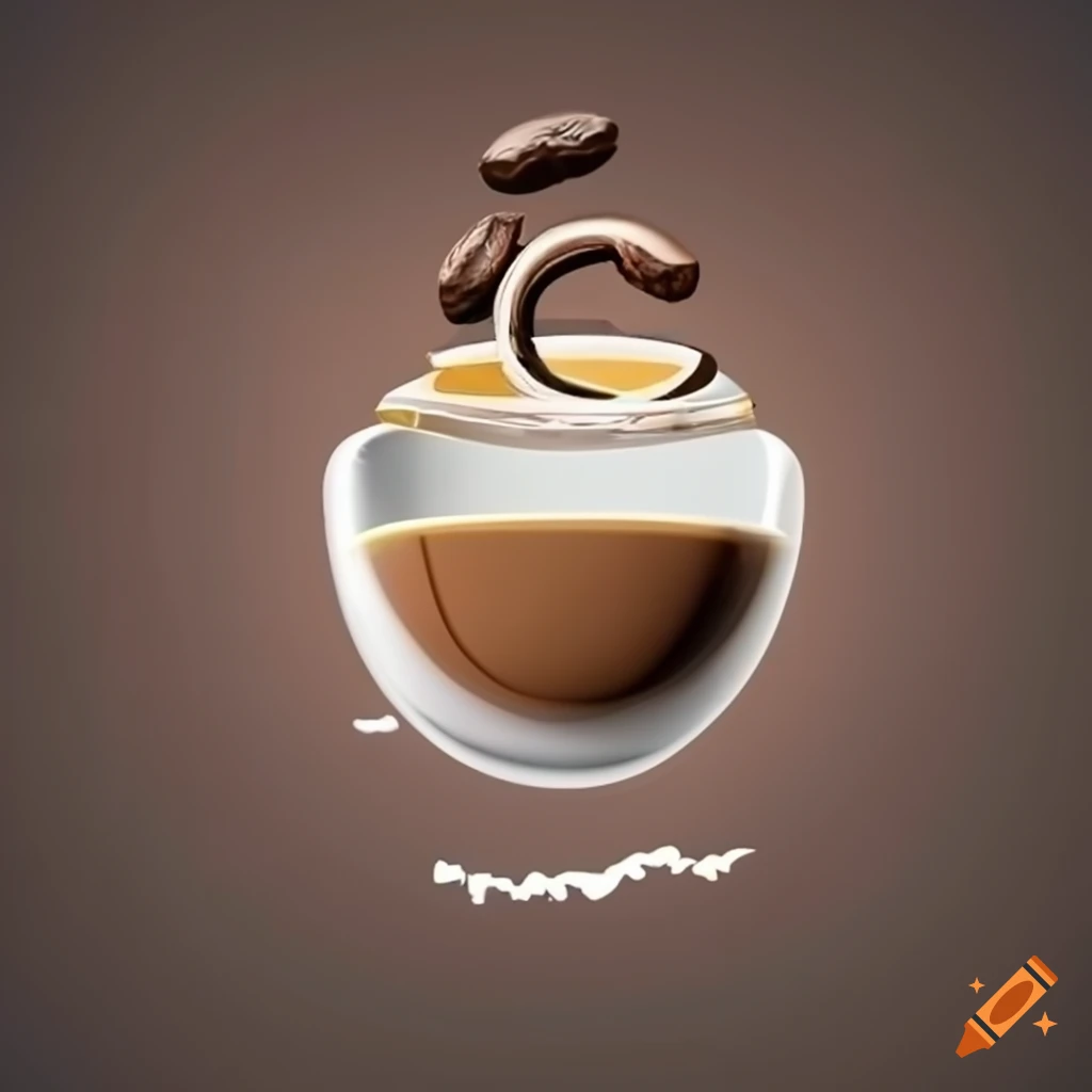 Realistic 3d coffee logo with floating coffee beans