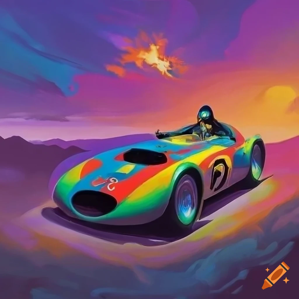 Vibrant race car illustration with fantasy elements on Craiyon