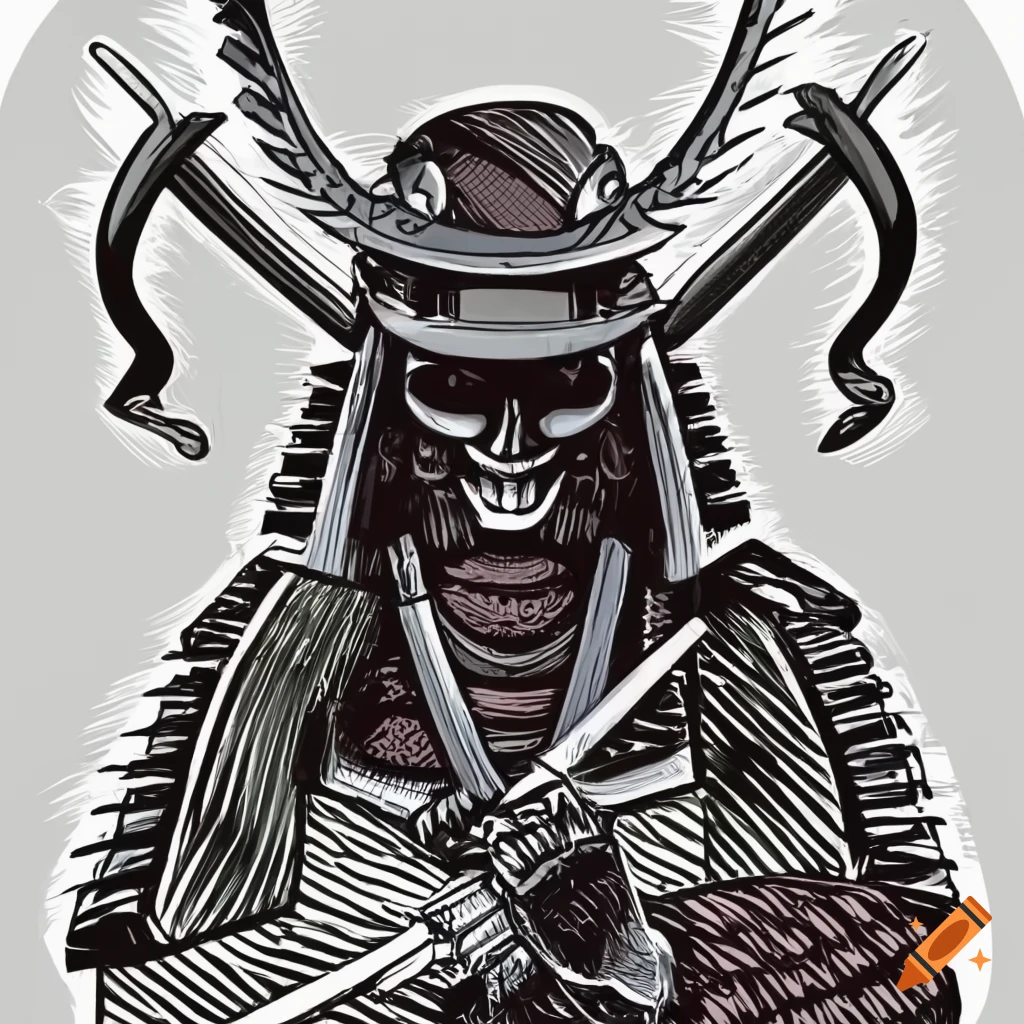 Doodle of a samurai with a black mask