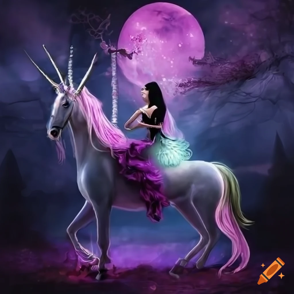 Gothic Woman Riding A Unicorn