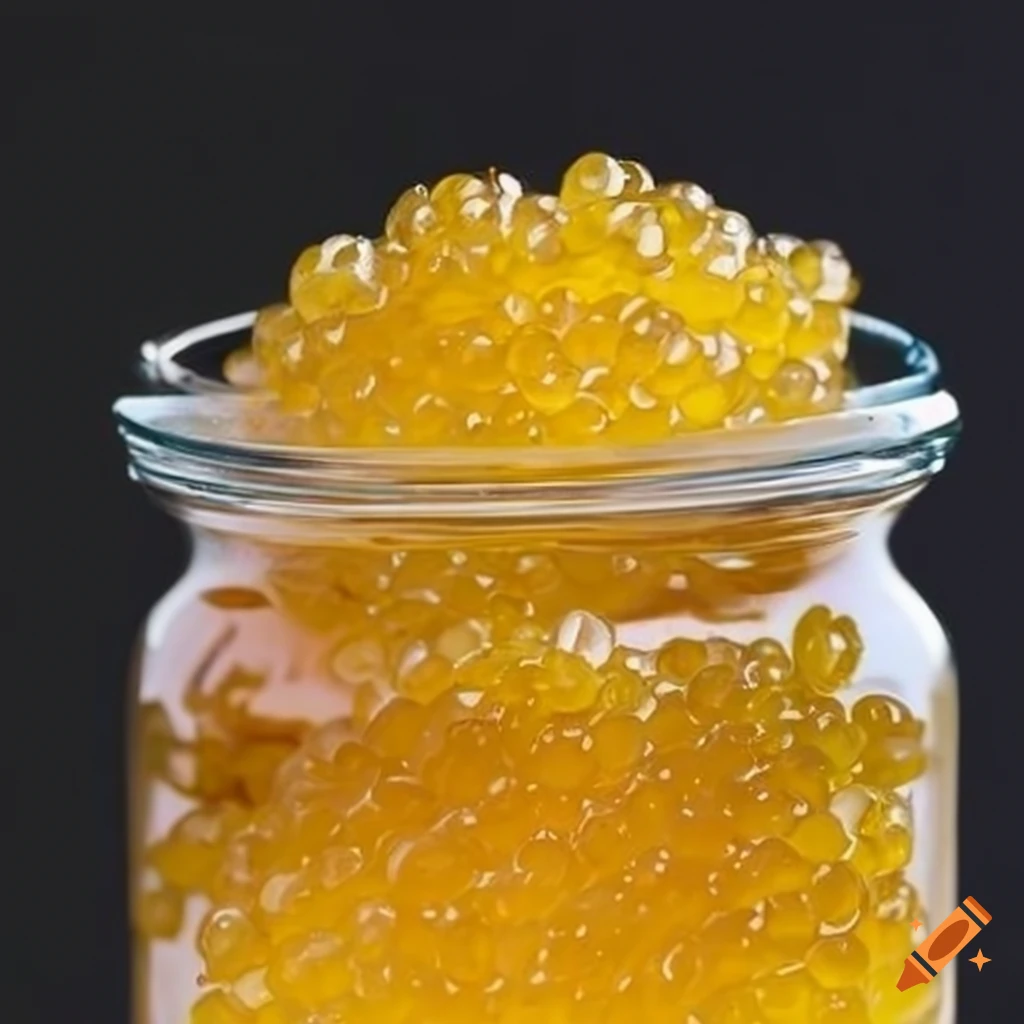 Jar of small yellow caviar