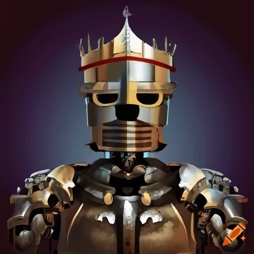 Illustration of a robotic king in armor on Craiyon