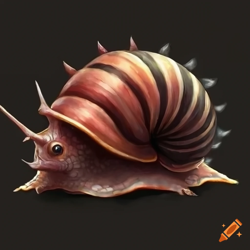 Red and black armored snail with spikes